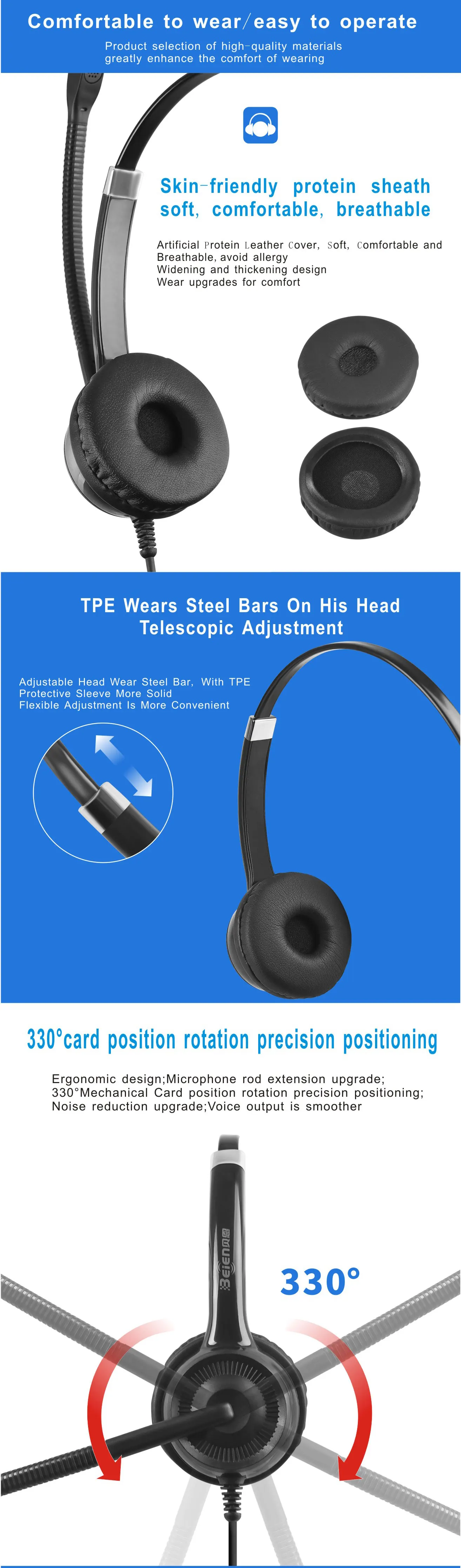 Hot Sale Factory Supply Wired Stereo Casque De Call Center Headset ...