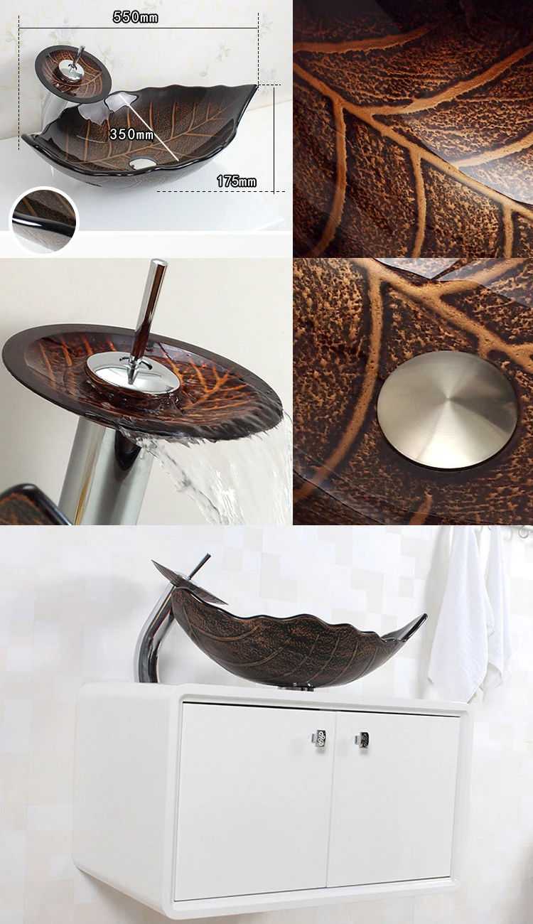 Leaf Sink Bowl - Elegant Glass Wash Basin for Bathroom