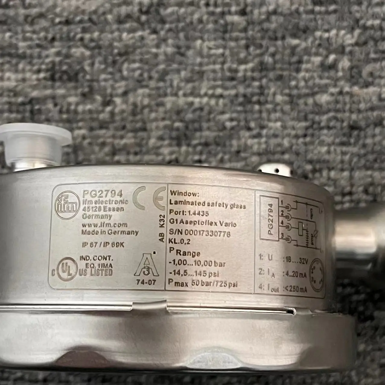 Pressure Sensor Ifm Electronic Pg2794 New Flush Pressure Sensor With ...