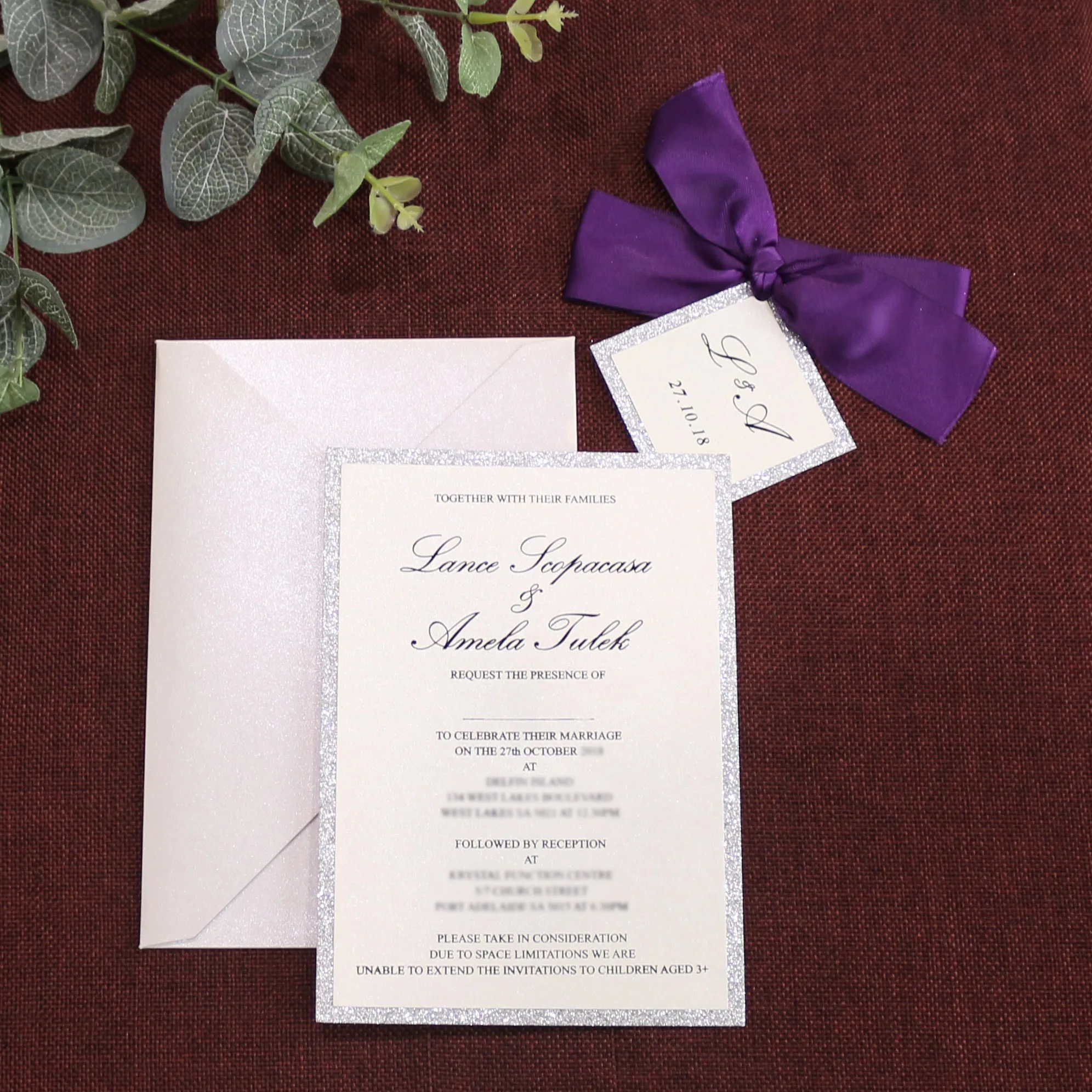 Silver Glitter Invitation Cards with Tags and Customized Glitter ...