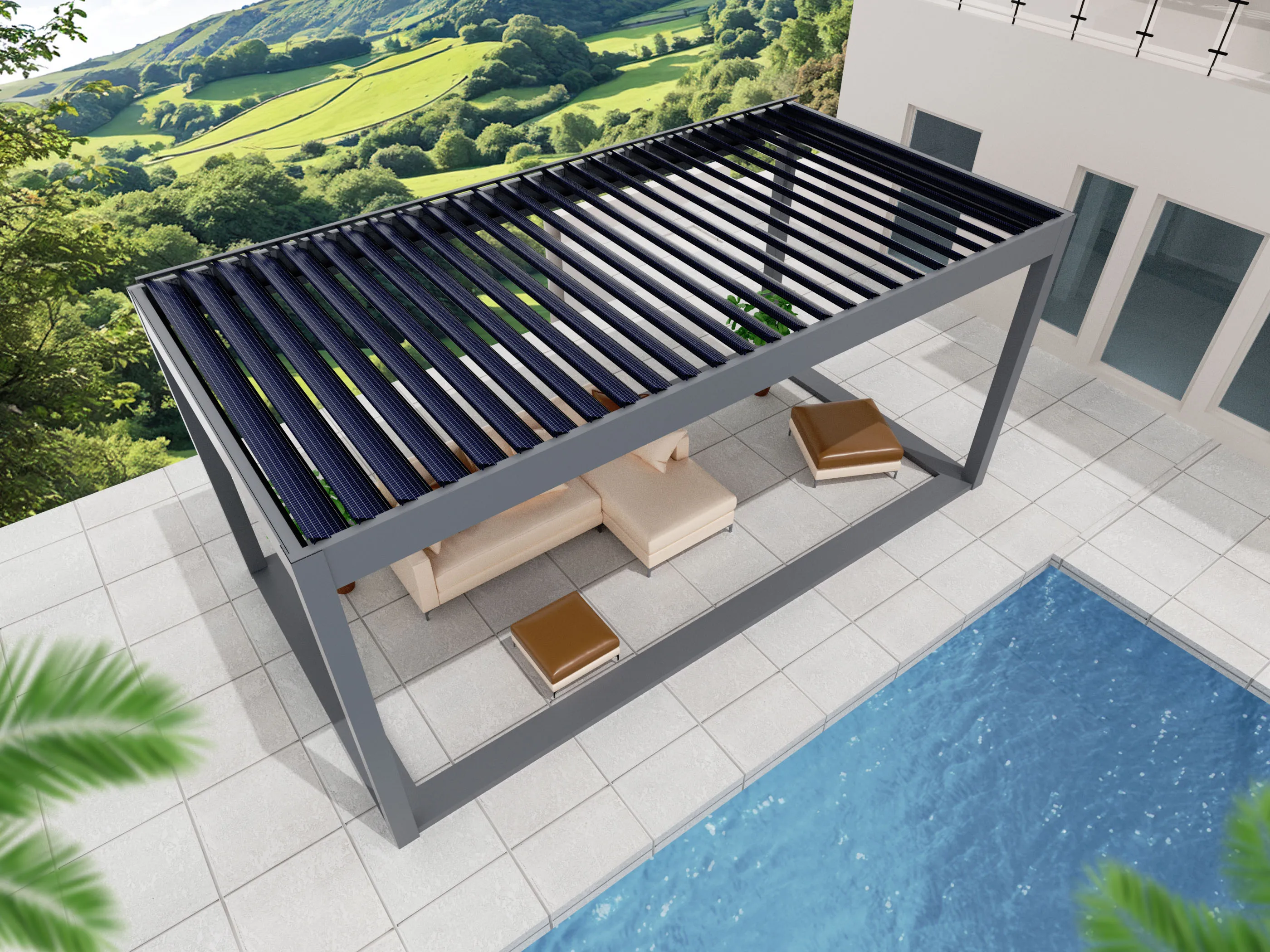 YouYa Outdoor Solar Panel Pergola Louvered Roof Bioclimatic Gazebo ...