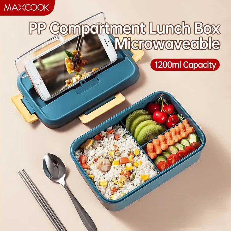 Maxcook 3 Compartments Plastic Lunch Box With Cutlery Food Container PP ...