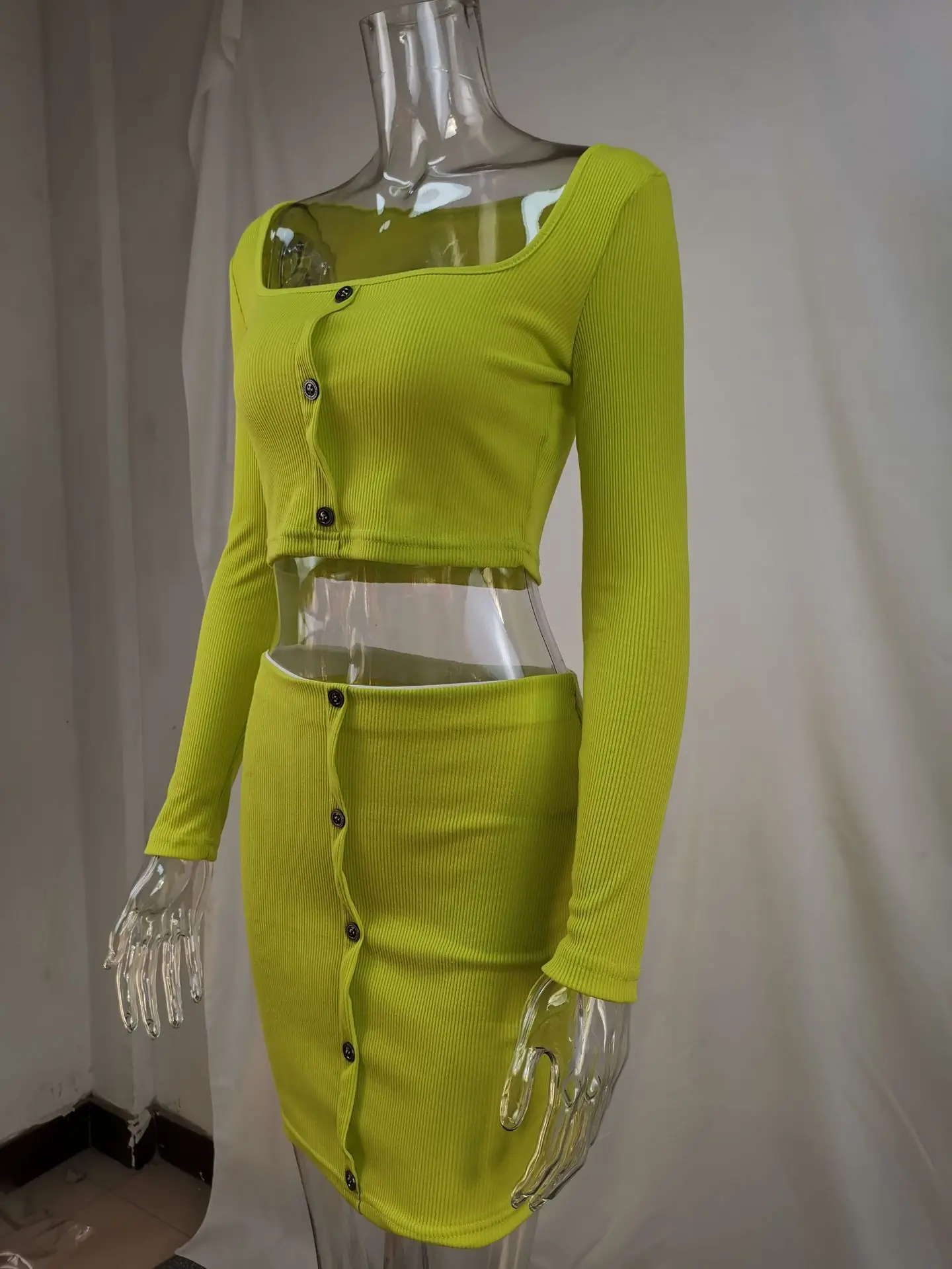 Sexy Off Shoulder Two Piece Set Solid Button Bodycon 2 Piece Set Women ...