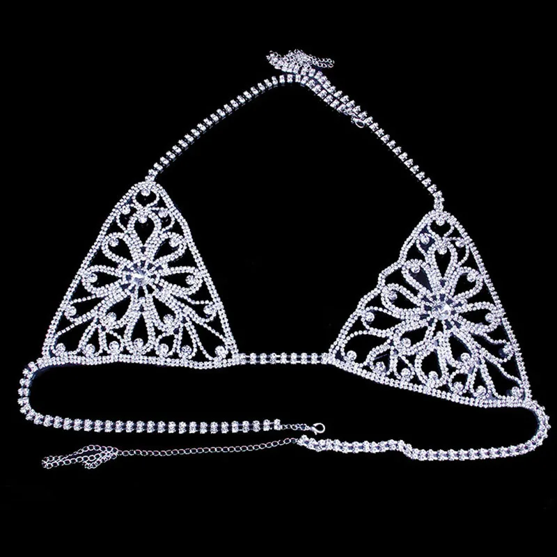 Hot Ins Style Bling Bling Sexy Rhinestone Crystal Flower Bra Underwear