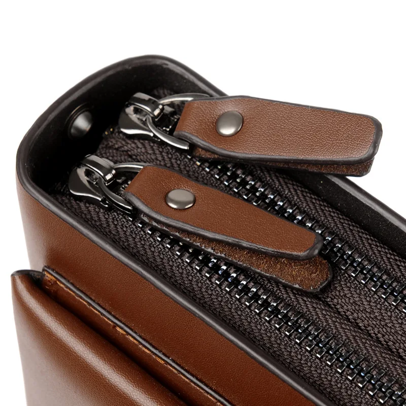 Men's Double Zippers Clutch PU Leather Business Purse