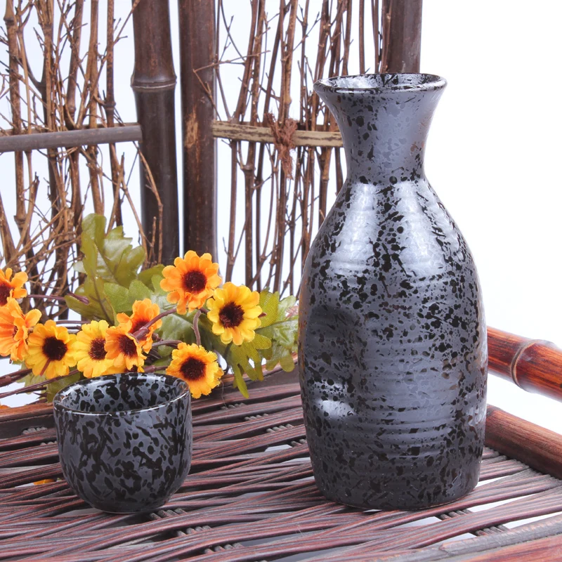 Japanese Ceramic Drinkware Wine Cup Set Porcelain Black Sake Pot - Buy ...