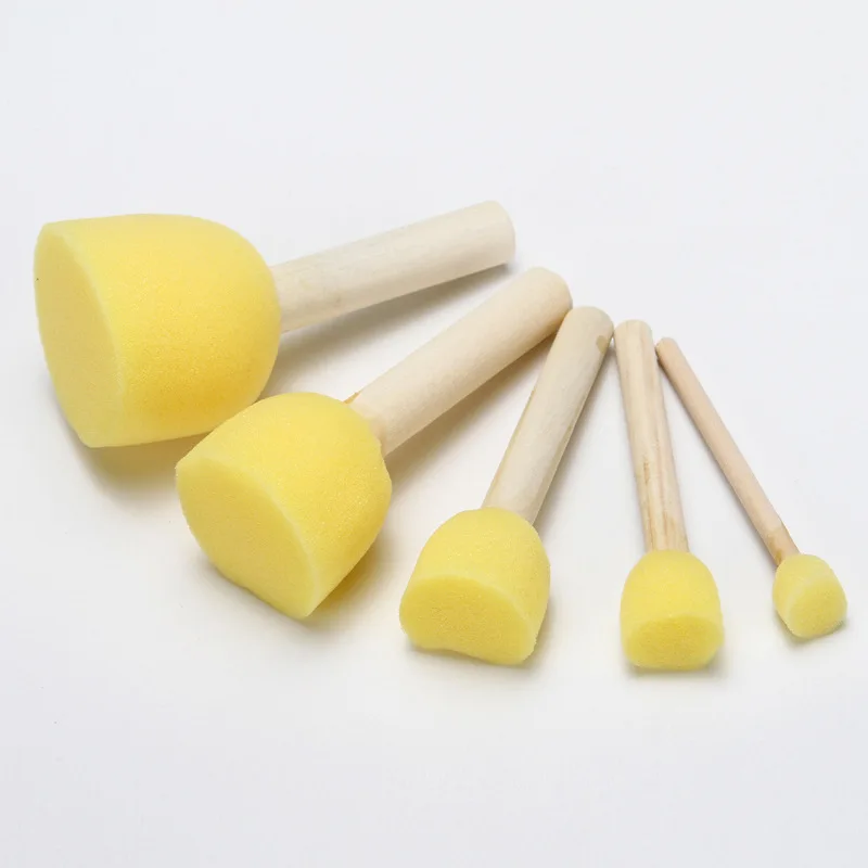 Round Foam Sponge Kids Diy Paint Brush Art Supplied Wooden Handle Foam ...