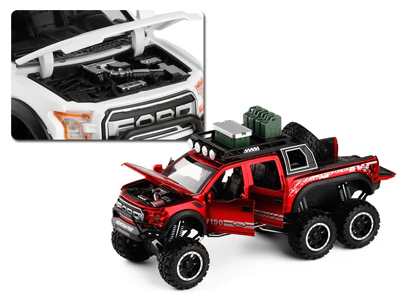 1:28 Ford Raptor F150 6x6 Offroad Pull Back Wheel Die Cast Car Model ...