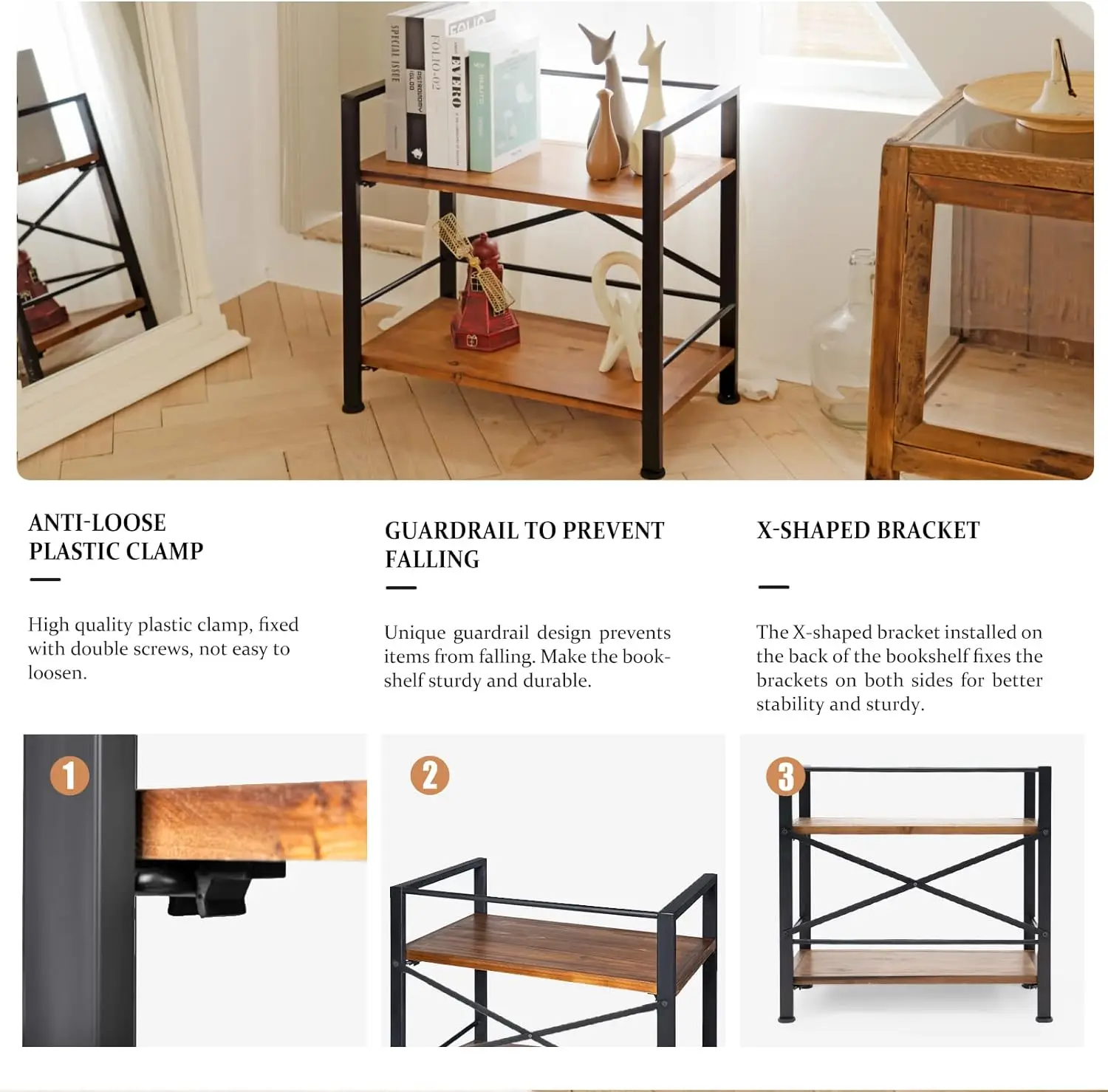 2 Tier Black Real Wood Metal Book Shelf For Office Organization And ...