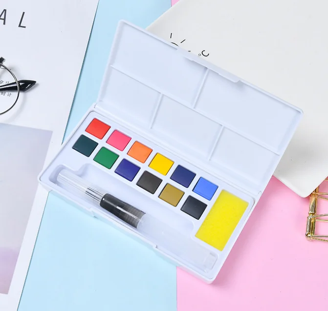 Watercolor paint travel set half pan refills 12 pcs solid pigment ...