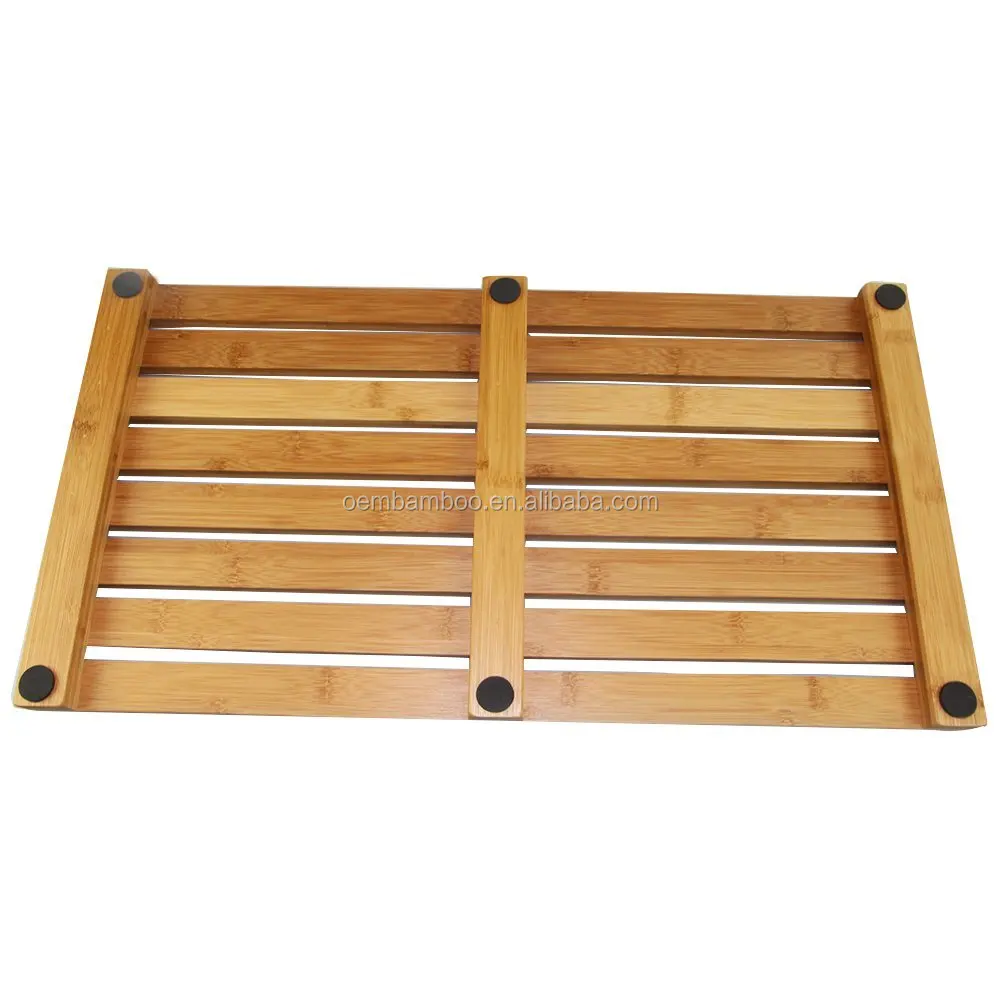 Bamboo Non-slip Rectangular Spa Bath Mat - For Bathroom Showers ...