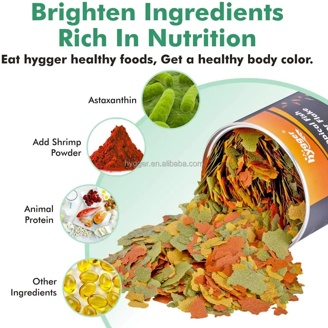 Hygger Aquarium Fish Food Flakes Tropical Balanced Nutrition Fish Food ...