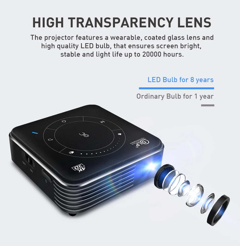 LSP Portable mini pico smart Android 9.0 DLP 3D Projector P11 with 4k ...