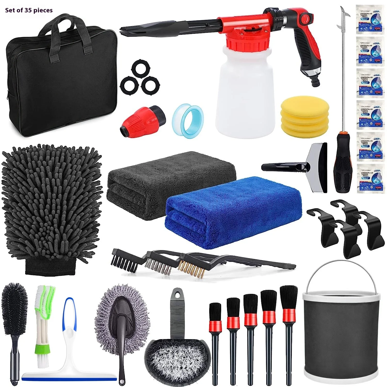 35-Piece Premium Car Cleaning Kit with Electric Drill Brush & Spray Gun ...