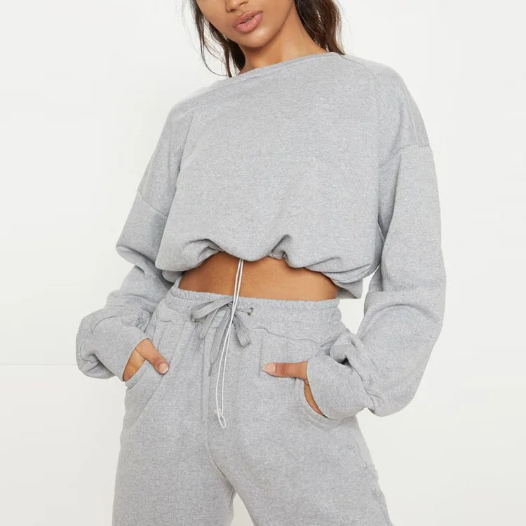 Oem Workout Gray Jogger Sets Ladies Cotton Tracksuits Gym Wear Women ...