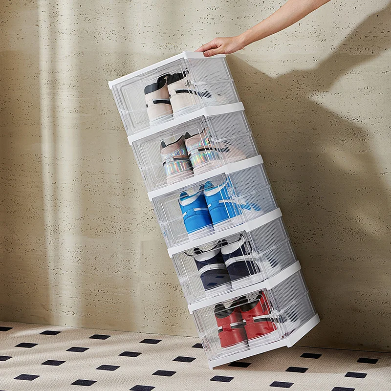 Plastic Transparent Folding Shoes Storage Box Free-installation ...