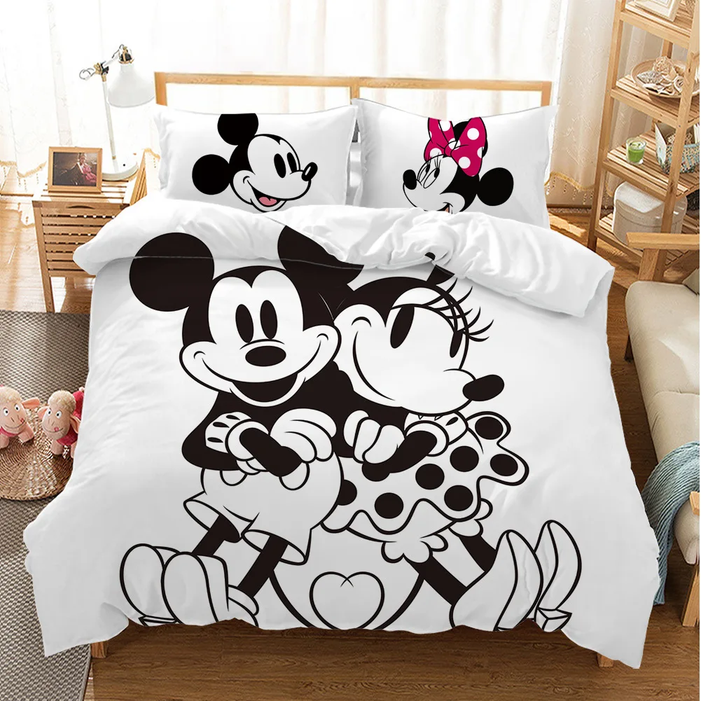 3d Cartoon Style Mickey Mouse Minnie Printed Three Pieces Bedding Set ...