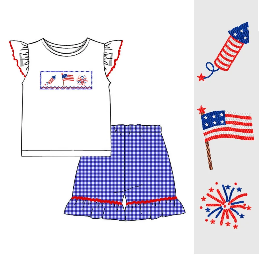 4th of July Fireworks Smocked Patriotic Baby Girls Shorts Set| Alibaba.com