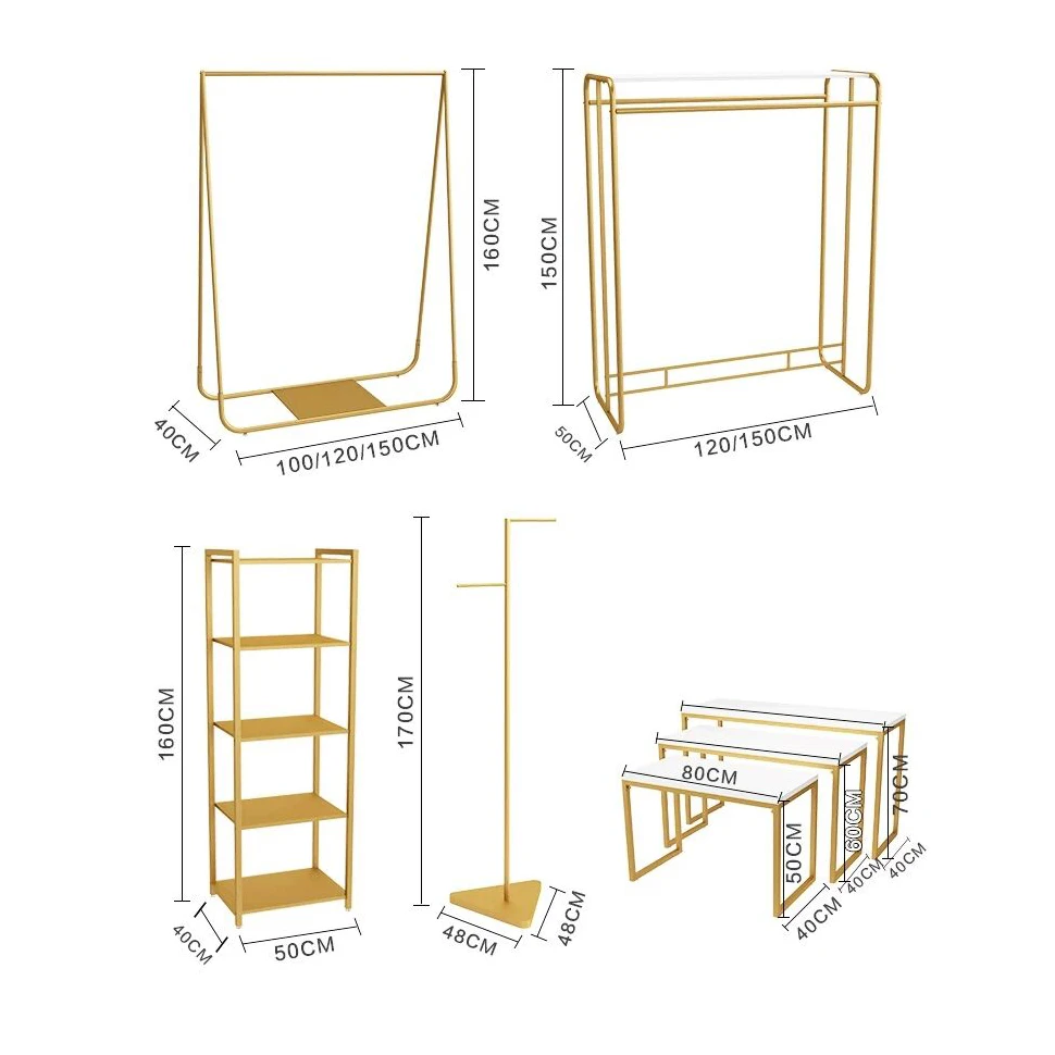 Custom Boutique Gold Clothing Wall Mounted Rack