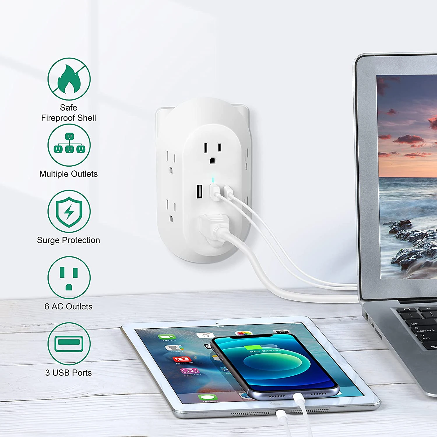 Longrich Multiple Safety Outlets With 6AC 3USB Suitable for American ...