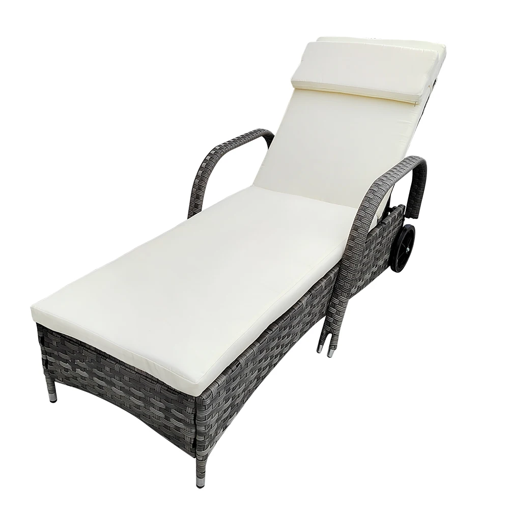 Folding Outdoor Beach Chaise Lounge - Portable Rattan Lounger