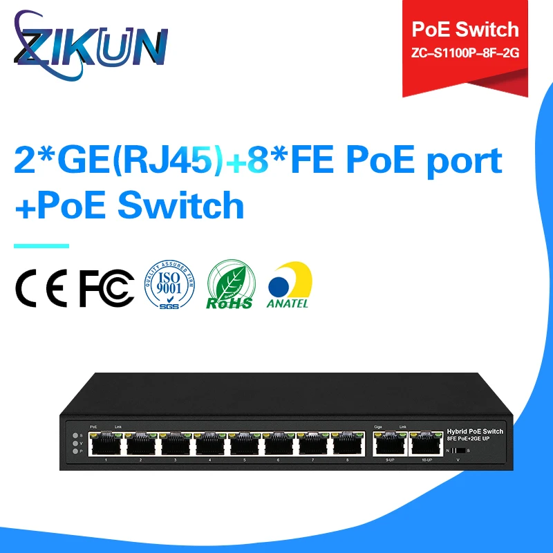 Zikun New Product Good Price Gigabit Uplink 8-port Poe Network Switch Zc-s1100p-8f-2g - Buy ...
