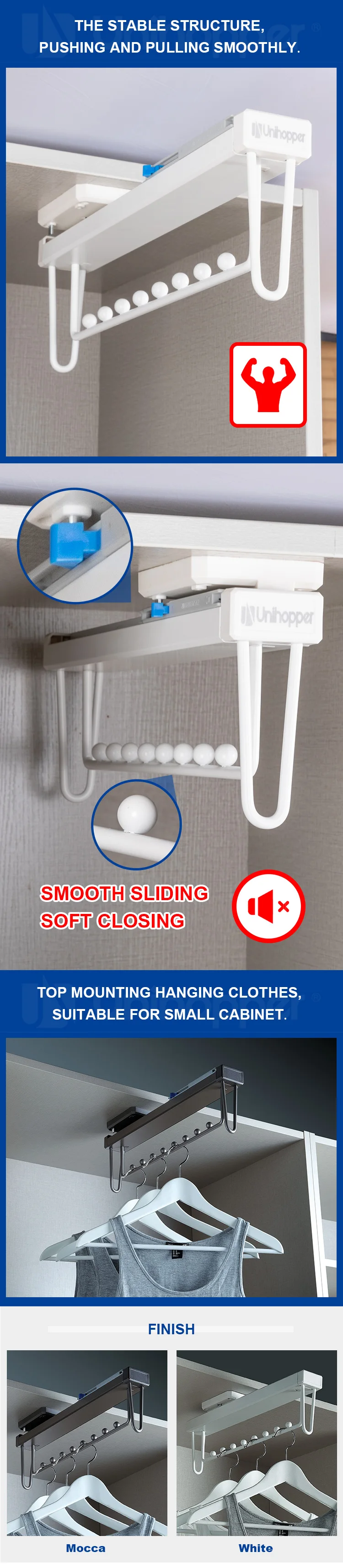 UNIHOPPER Soft Closing Top Mounted Clothes Hanger - Space Efficient ...