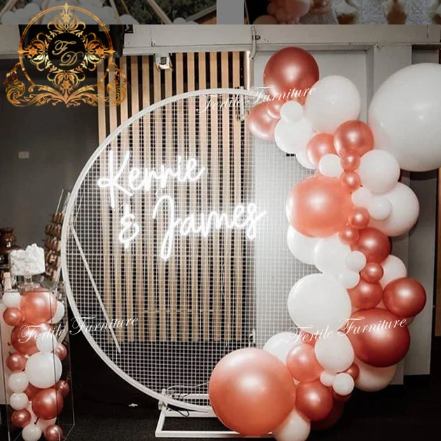 White Iron Round Metal Frame Wedding Furniture Circle Wine Mesh ...