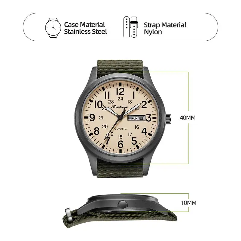 Waterproof Men's Field Watch - Outdoor Sports Quartz Nylon & Date Display
