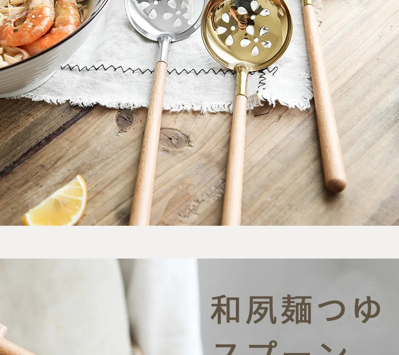 Korean Cooking Utensils Wooden Handle Stainless Steel Soup Spoon and ...