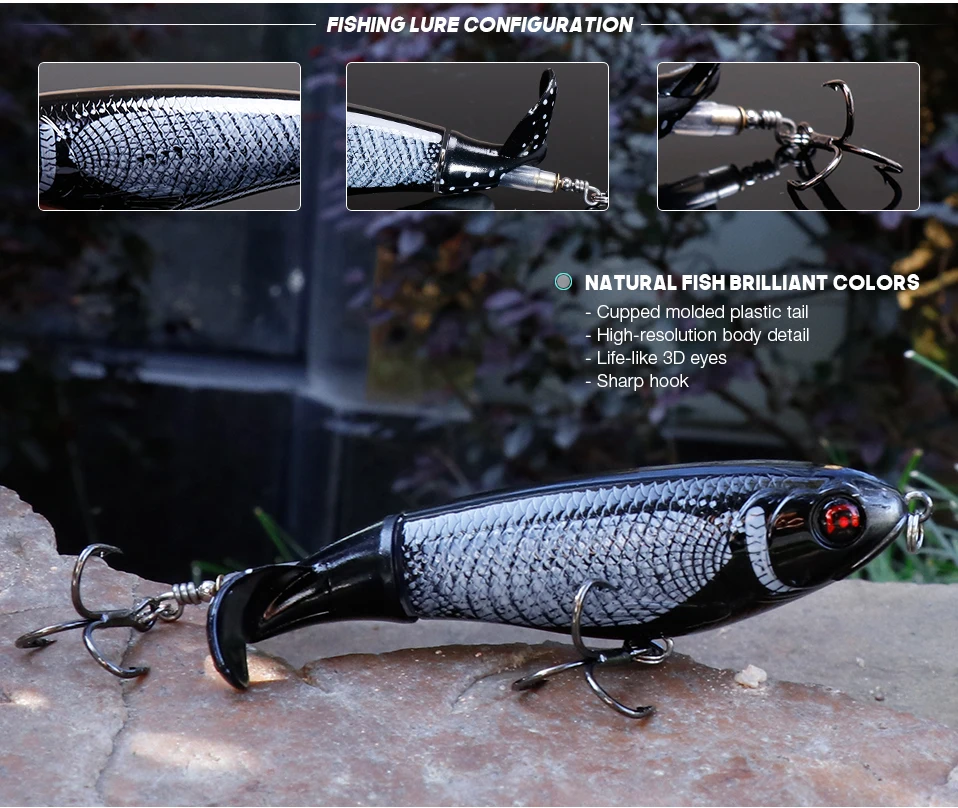 10cm 16.8g Whopper Popper Topwater Lure Artificial Bait Hard Black ...