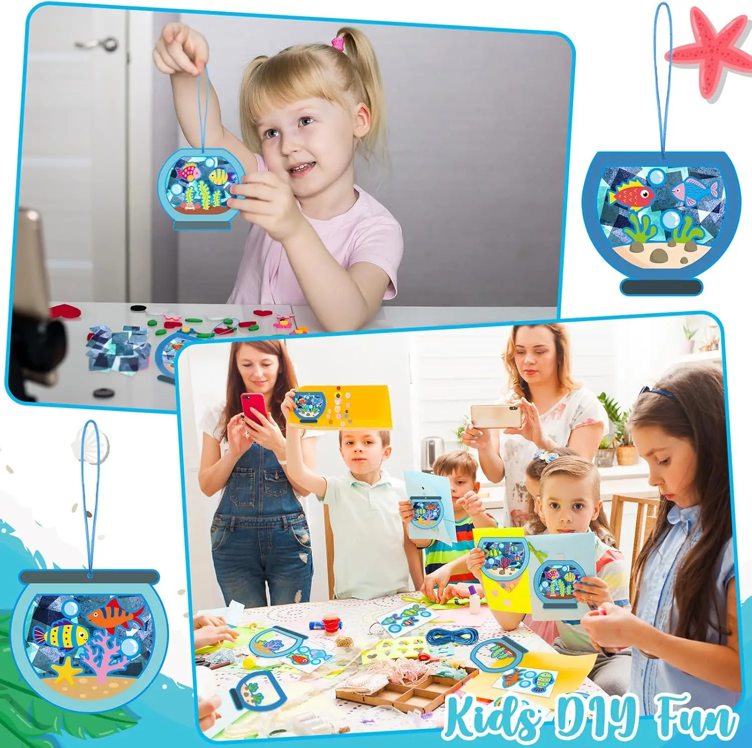 Kids Summer Fishbowl Paper Craft Kit Make Your Own Aquarium DIY Paper ...