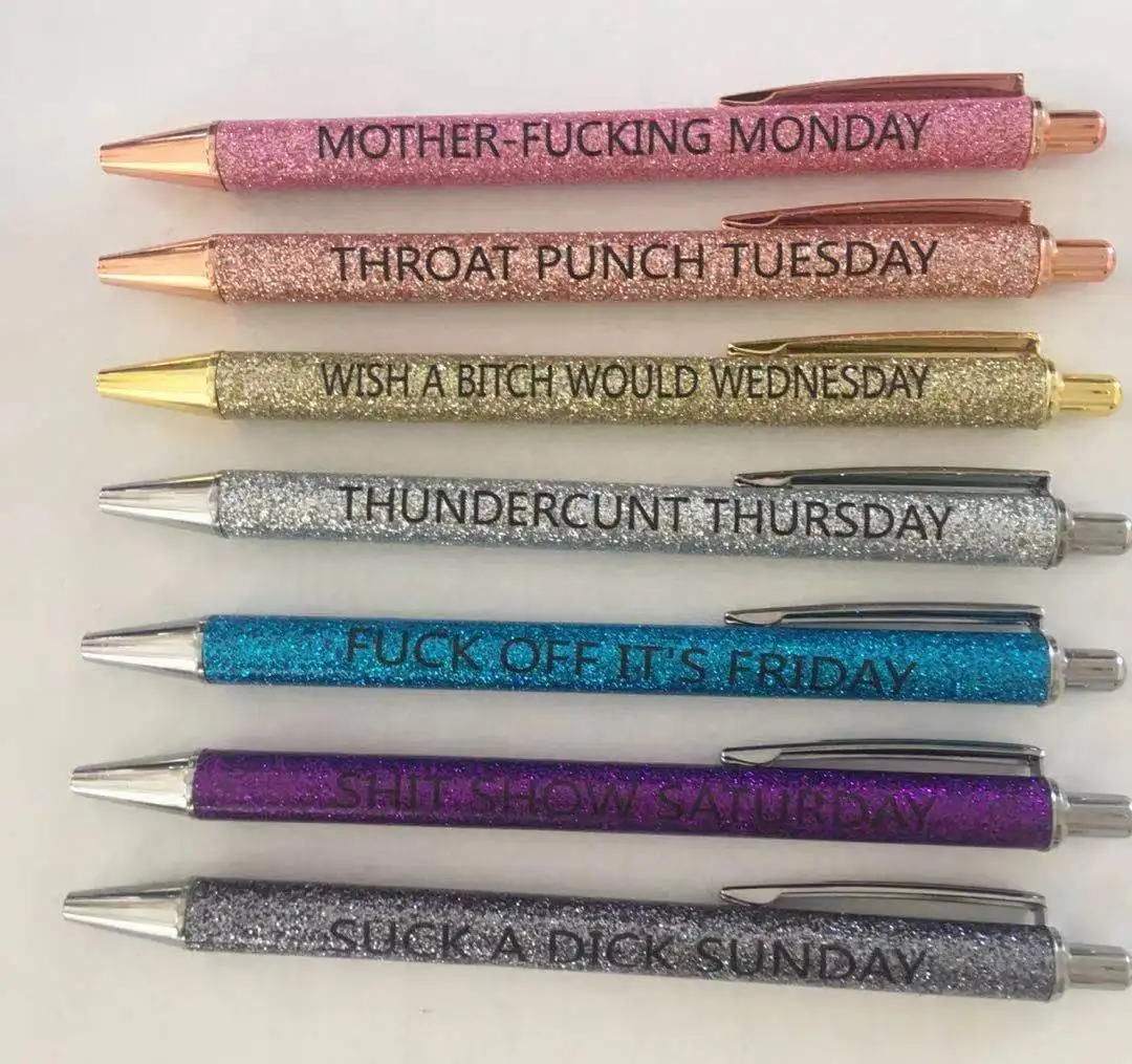 7pcs Weekly Bling Funny Pens Swear Word Daily Pen Set Weekday Vibes ...