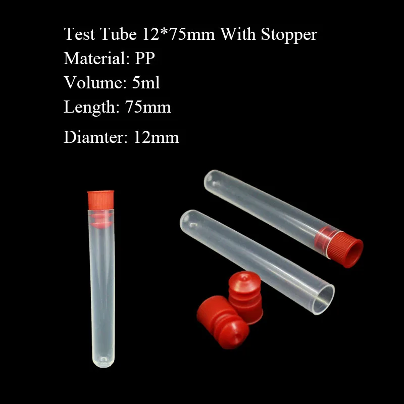 12x75 Transparent PS Plastic Test Tubes with Cap - 5000pcs/ctn