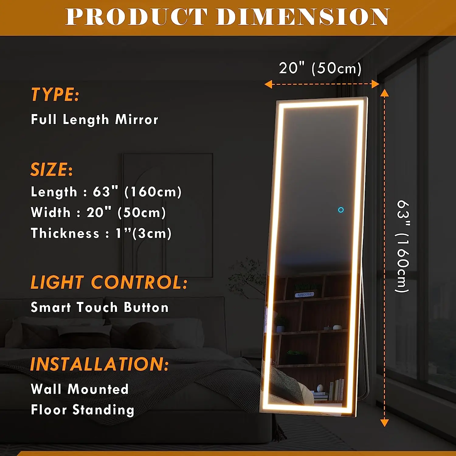 Custom Modern Simple Large Led Makeup Mirror Full-length Long Floor ...