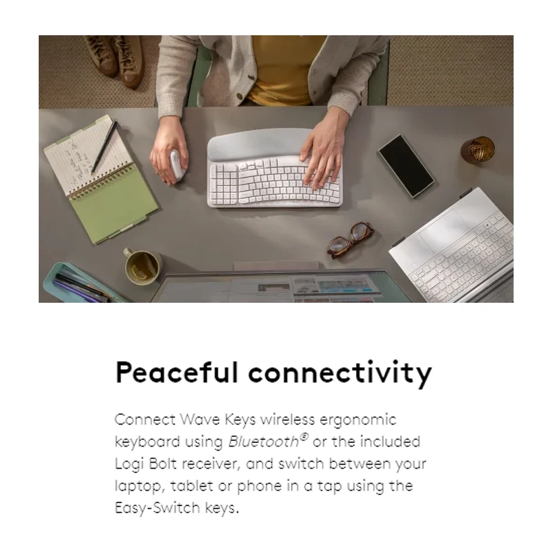 Original Logitech Wave Keys Keyboard Dual Mode Backlight Rechargeable ...