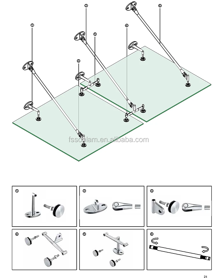 Glass Awning Set Canopy Spider Fittings with Stainless Steel Rods