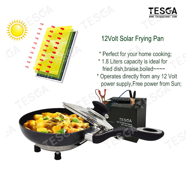 12V DC Solar Frying Pan - Non-Stick Coating & Battery Power