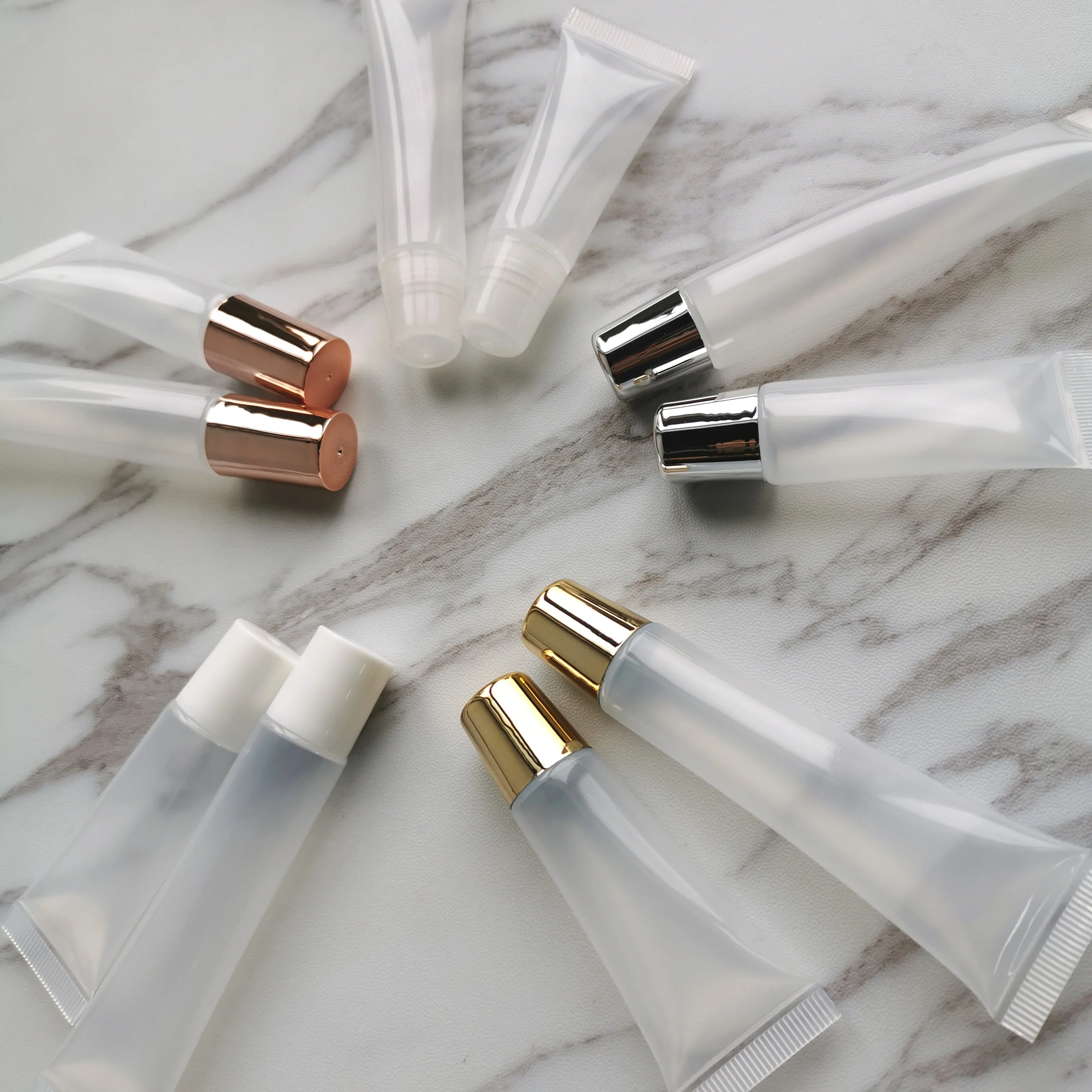 10ml 15ml Empty Lip Gloss Squeeze Tube With Rose Gold Top Custom ...