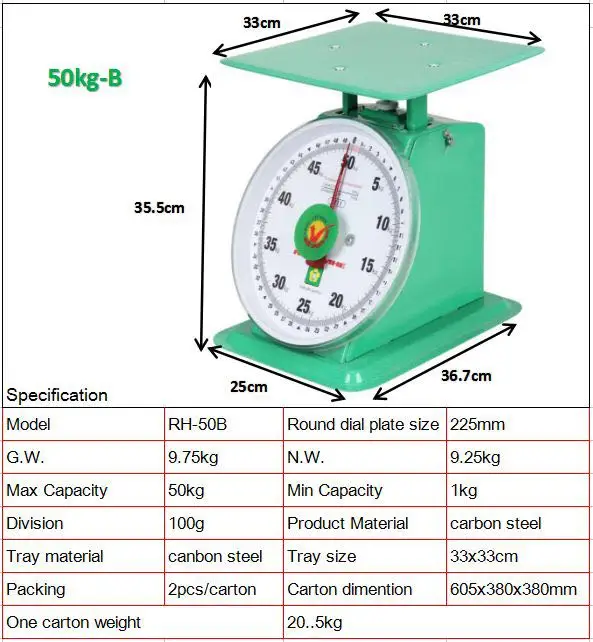 Spring Scale 50kgs Mechanical Dial Spring Balance Scale With Platform ...