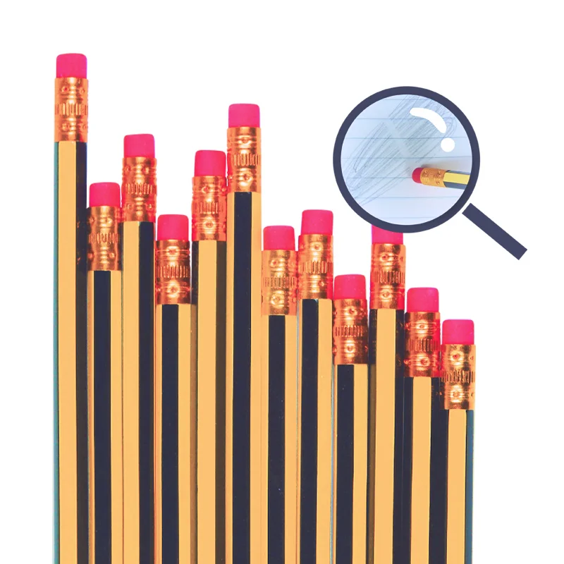 Wholesale Hexagonal Yellow Standard Stripped Hb Pencil With Eraser Can ...