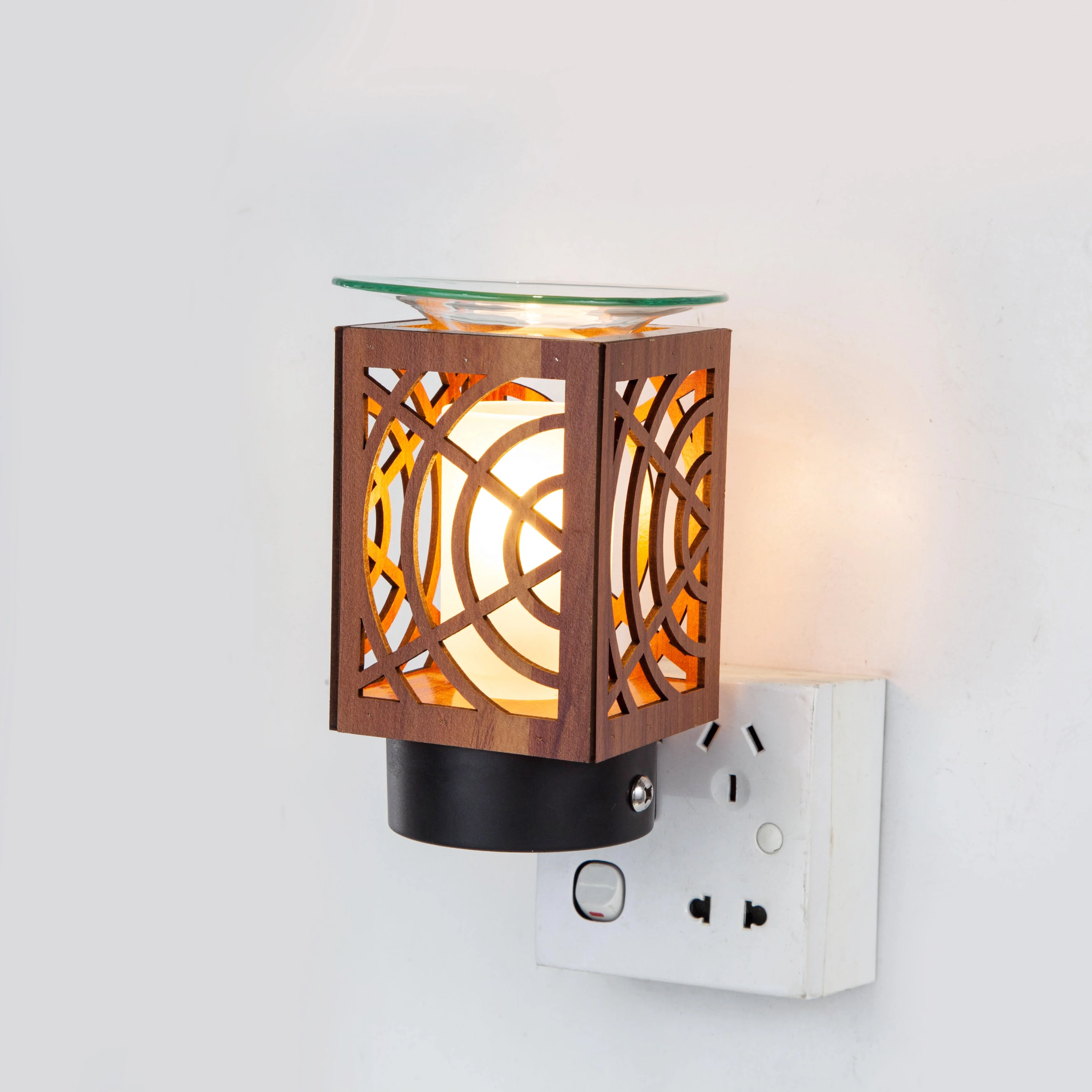 Wooden Wall Plug-in Oil Warmer Lamp - Hotel Decorative Night Light