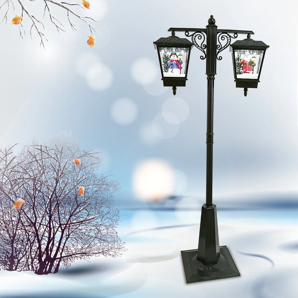 Black Large Christmas Lamp - Double Lanterns with Snow