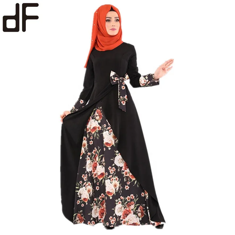 New Style Flower Design Muslim Dress Malaysia Abaya Long Sleeve Empire ...