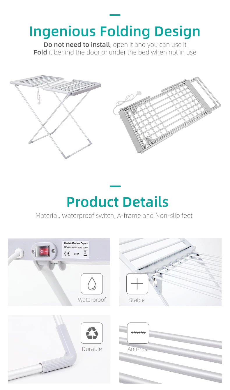 Evia Electric Laundry Heated Drying Rack Indoor Clothes Airer - Buy ...