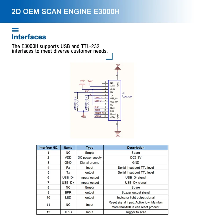 Mini Size E3000H Barcode Scanner - Compatible with Arduino