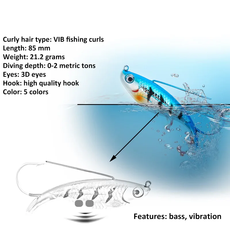 21g 8.5cm Metal VIB Bait with Barbed Single Hook 5 Colors Swimbait Long Casting Lure for Sea ...