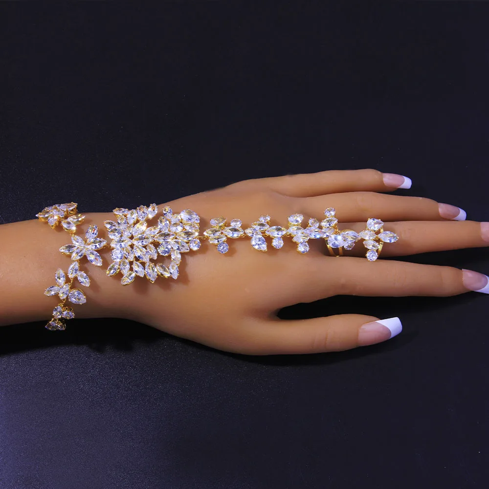 New Ice Cz Finger Ring Bracelet Zircon Hand Chain Bangle India Wedding ...