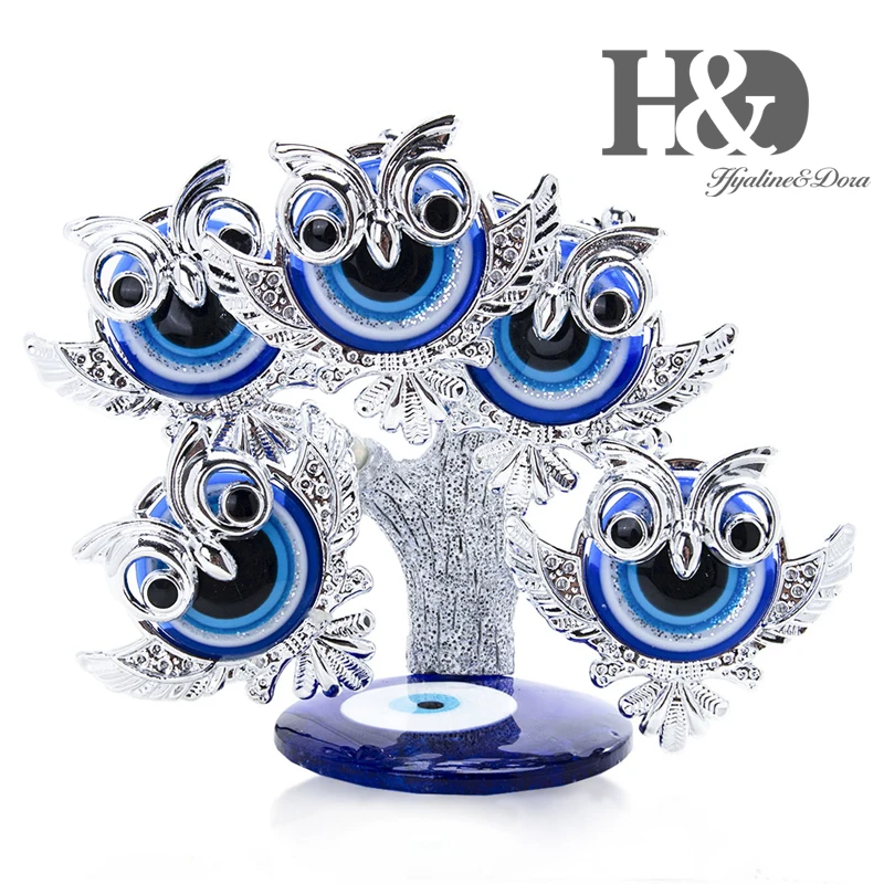 H&d Chinese Feng Shui Decoration Blue Evil Eye Owls Bendable Branches ...