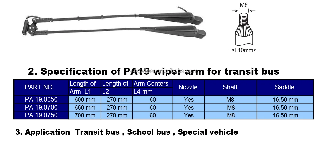 PA19 Pantographic Adjustable Wiper Arm for Transit Buses